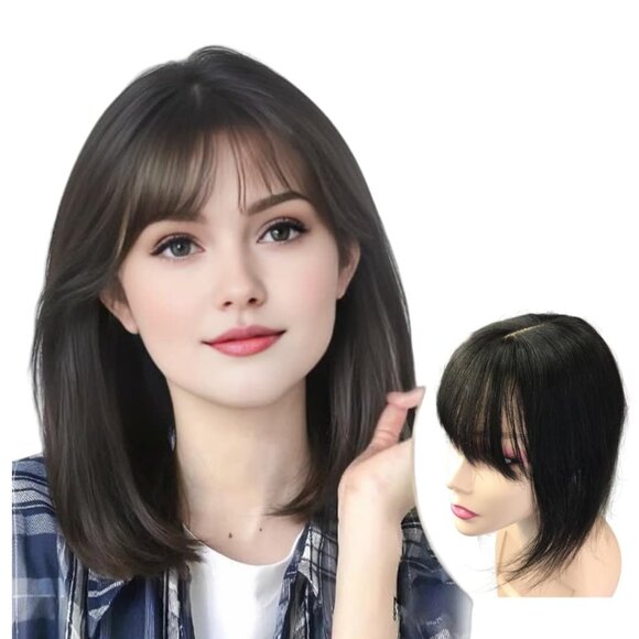 Hair | Human Hair Toppers Clipin 3cm Black Fringe Middle Part Tangle ...